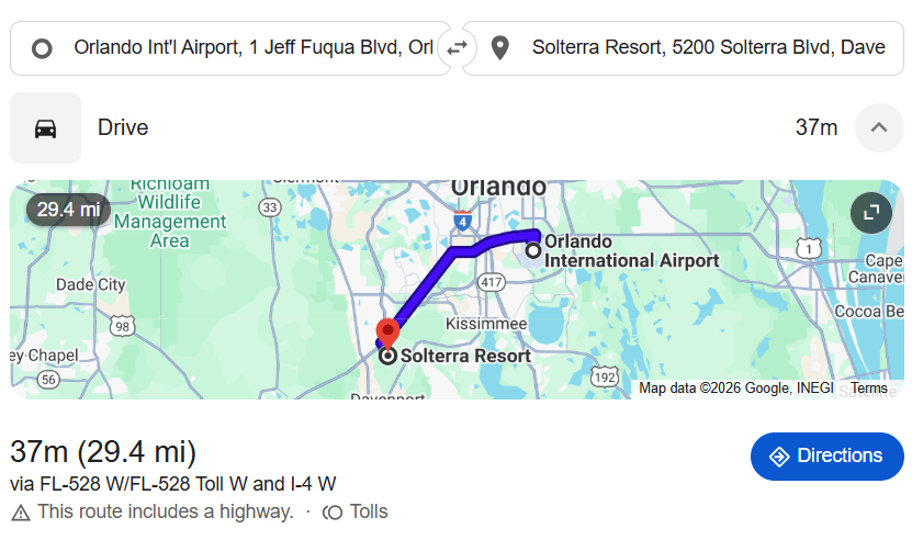 Orlando Airport to Solterra Resort Transportation